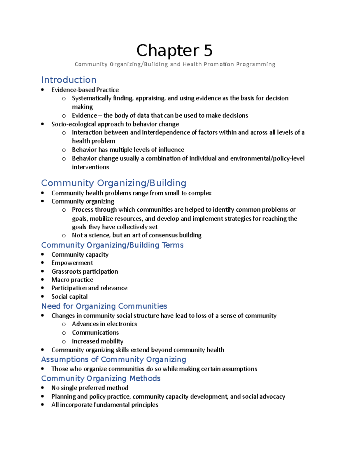 PUBH - Chapter 5 - Chapter 5 Community Organizing /Building and Health ...