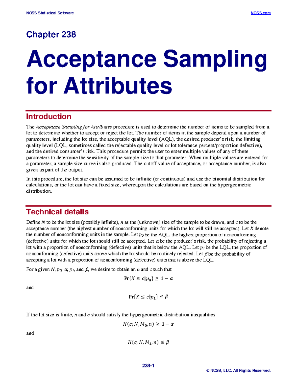 Acceptance Sampling for Attributes - The number of items in the sample ...