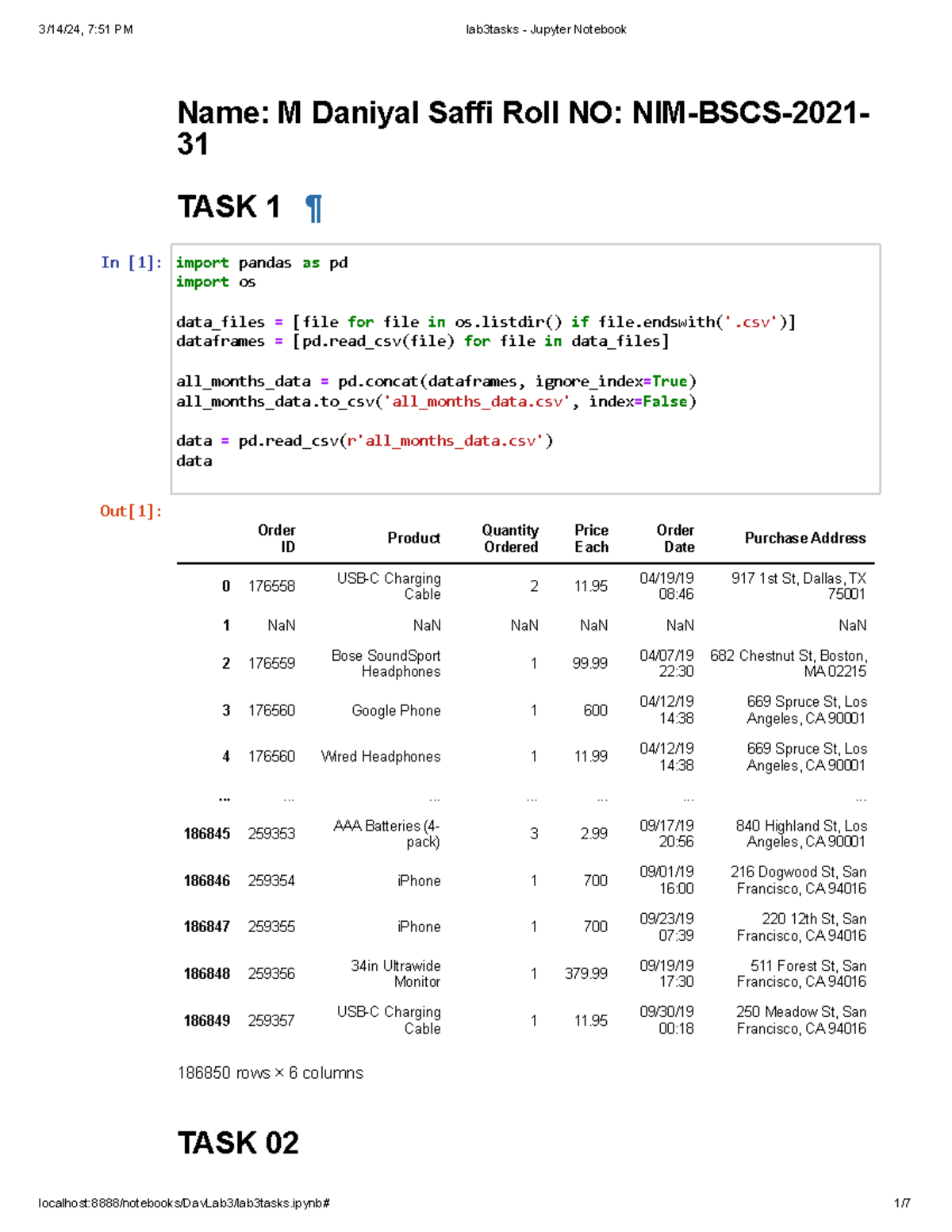 Lab3tasks - Submission - Name: M Daniyal Saffi Roll NO: NIM-BSCS-2021- 31 TASK 1 ¶ In [1]: TASK ...