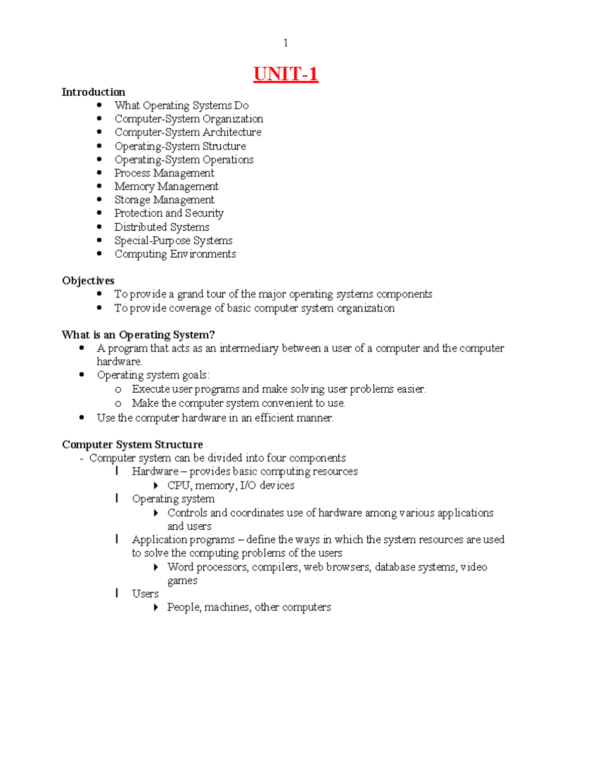 OS Introduction NOtes - UNIT- Introduction What Operating Systems Do ...