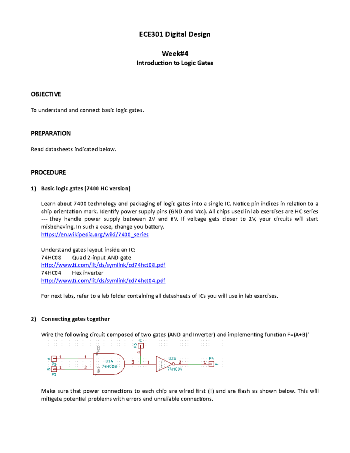 Lab#4 - Labs for ECE 301 - ECE301 Digital Design Week#4 Introduction to ...