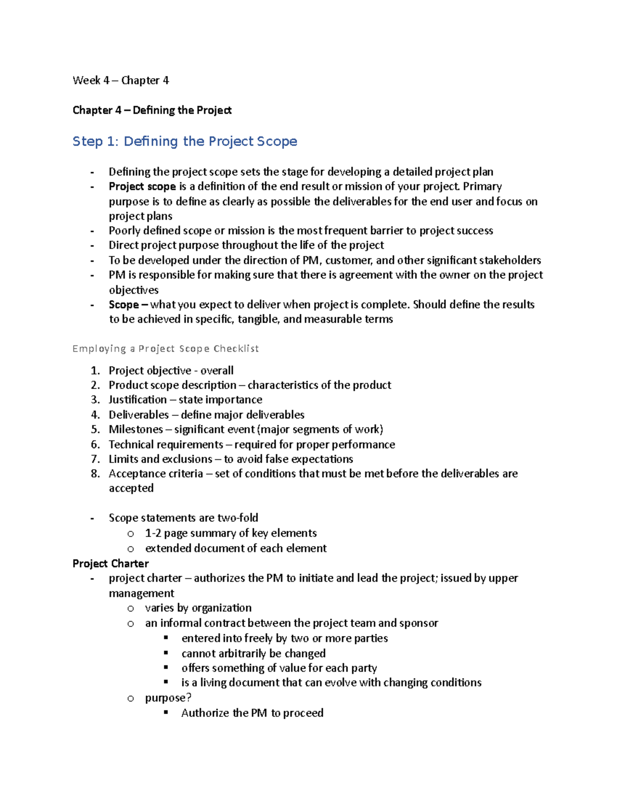 Week 4 – Chapter 4 - textbook - Week 4 – Chapter 4 Chapter 4 – Deining ...