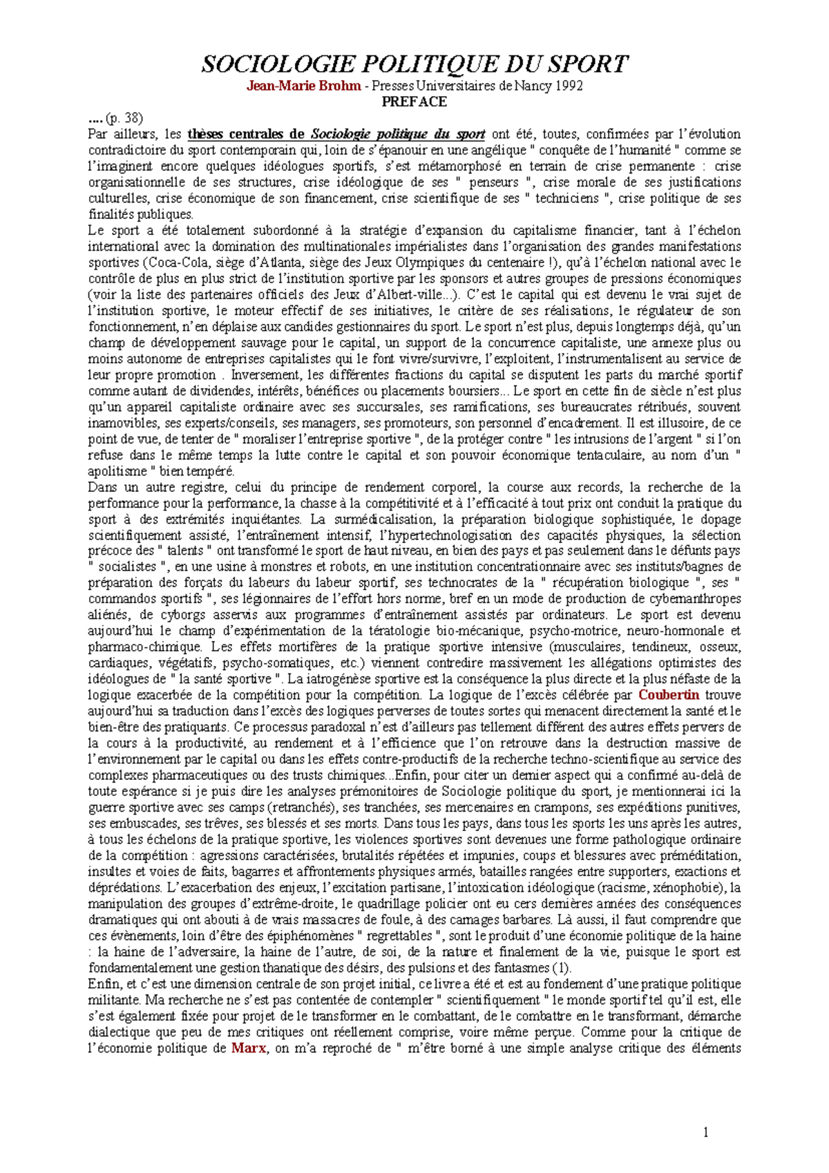 Sociologie politique du sport - 1 SOCIOLOGIE POLITIQUE DU SPORT Jean ...