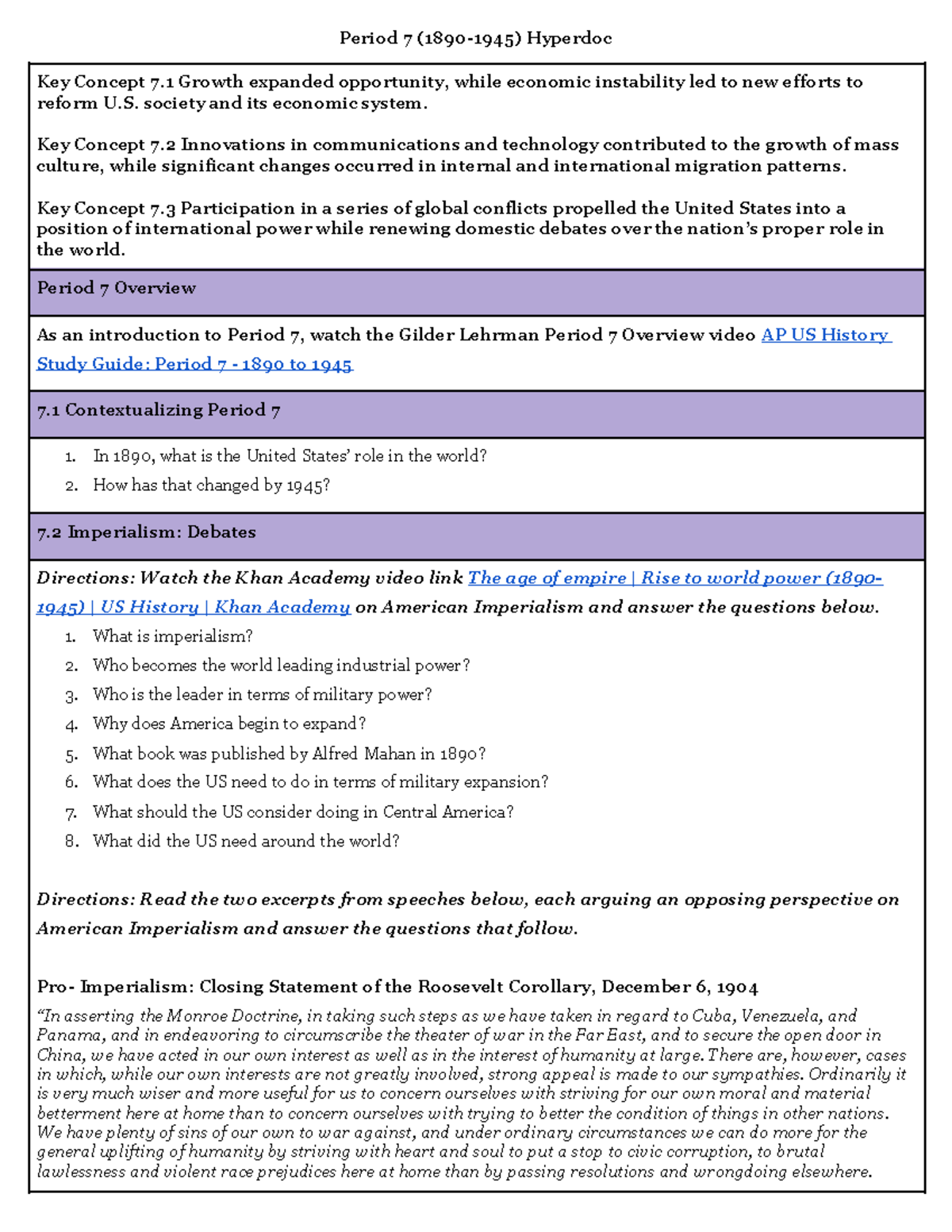 Period 7 Hyper Doc (1890-1945) Review-1 - Period 7 (1890-1945) Hyperdoc ...