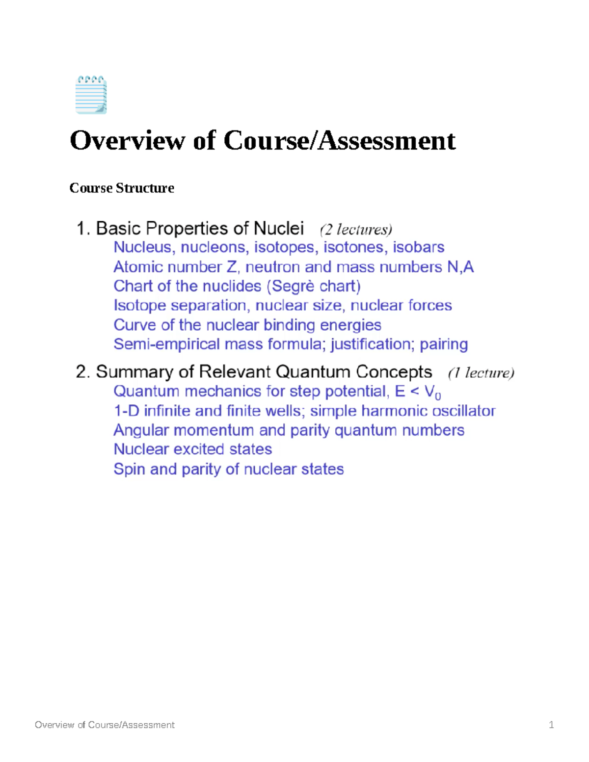 Nuclear And Particle Physics Lecture Notes Overview Of Course