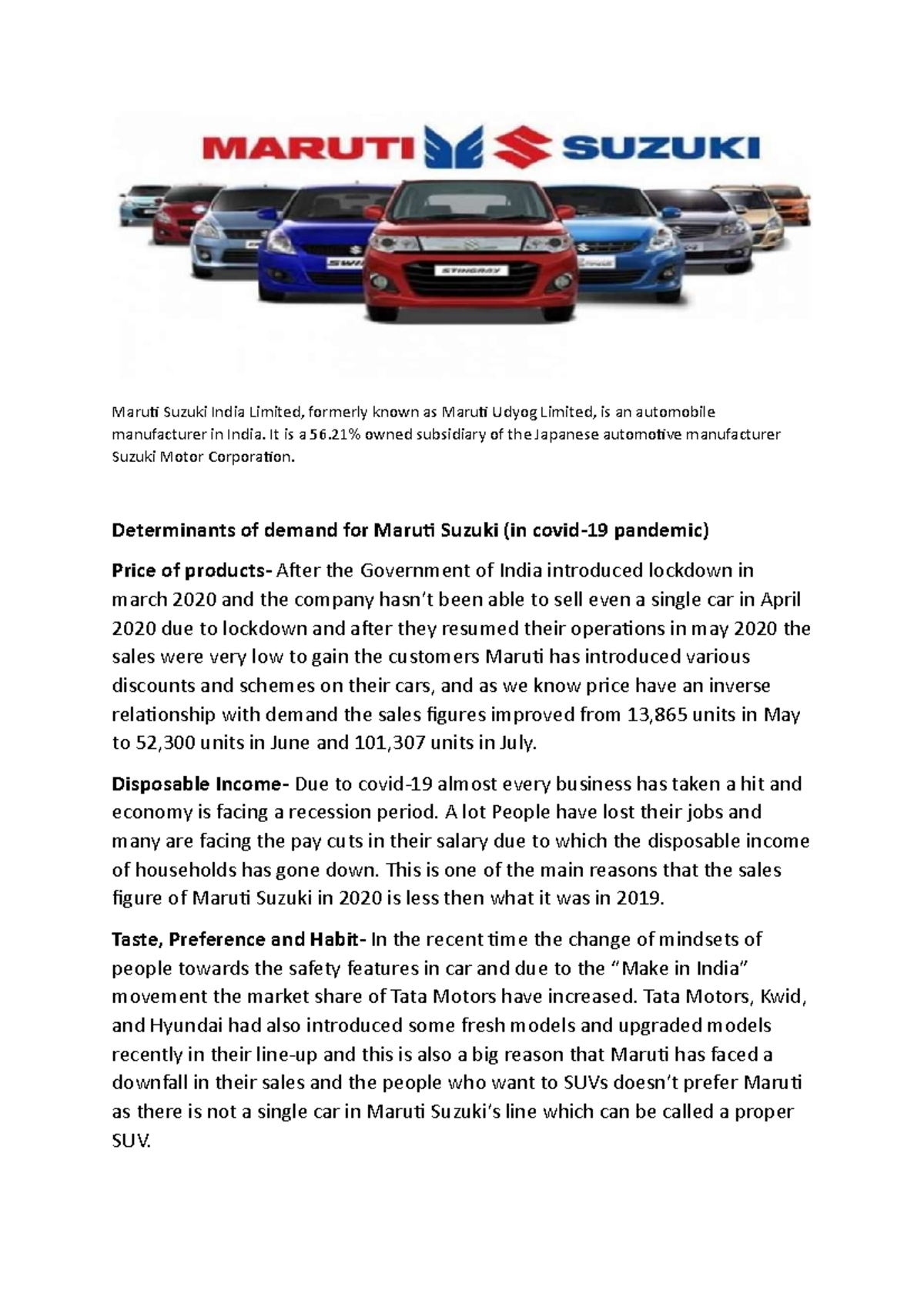 Deteminants of Demand Maruti Suzuki - Maruti Suzuki India Limited ...