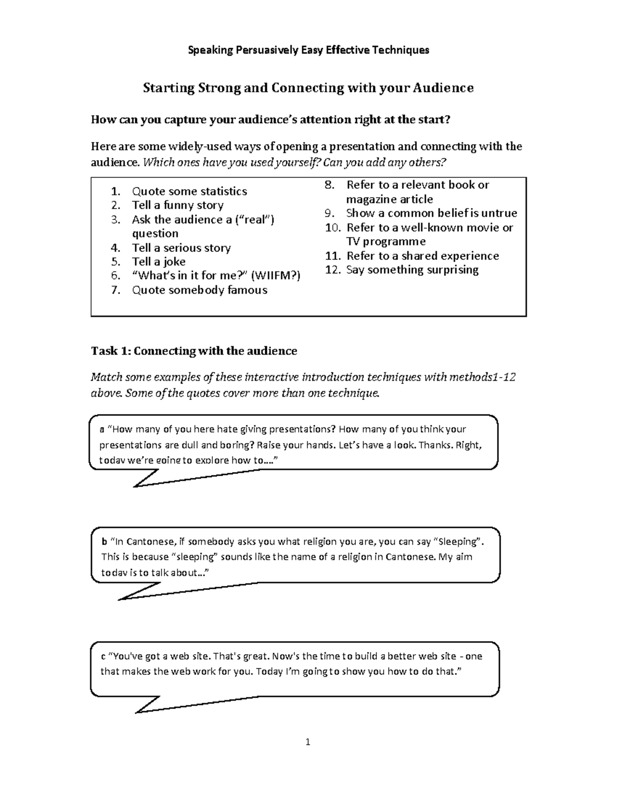 Persuasive Speaking Easy Effective Techniques 2020 hand out - Starting ...
