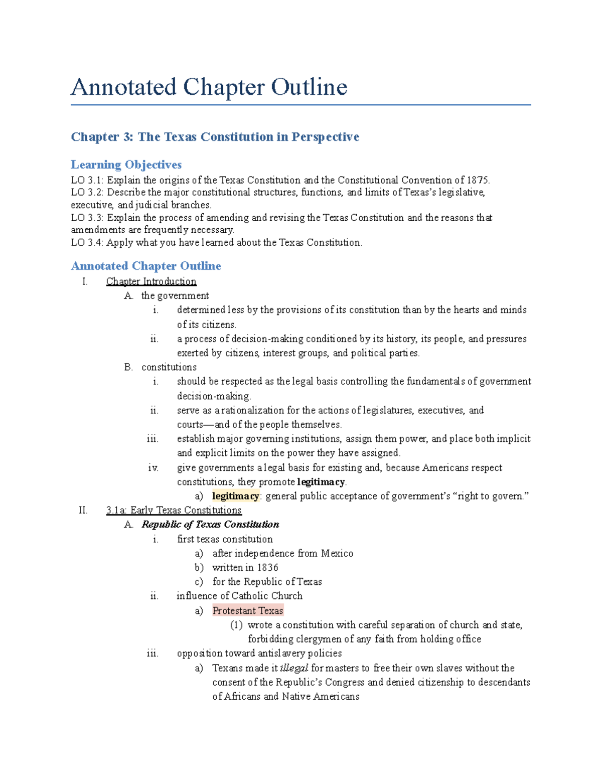 GOVT-2306 Chapter 3 Notes - Annotated Chapter Outline Chapter 3: The ...