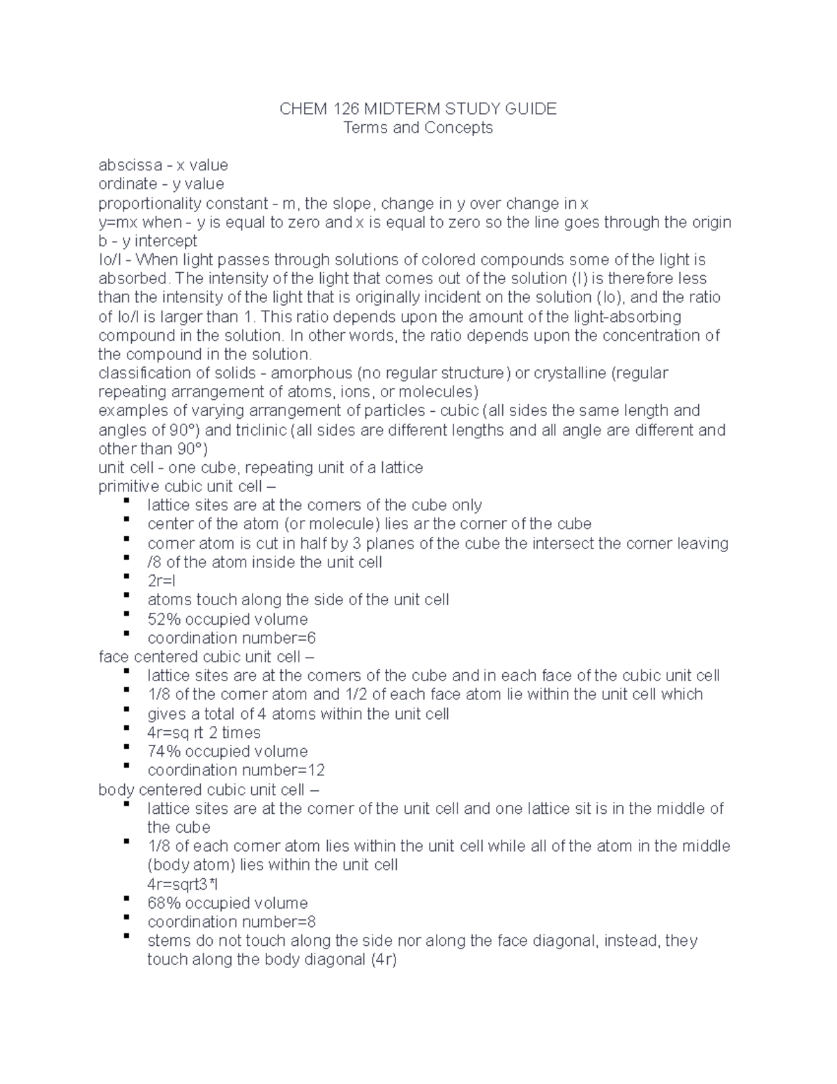 CHEM 126 Midterm Study Guide - CHEM 216 - Cal Poly - Studocu