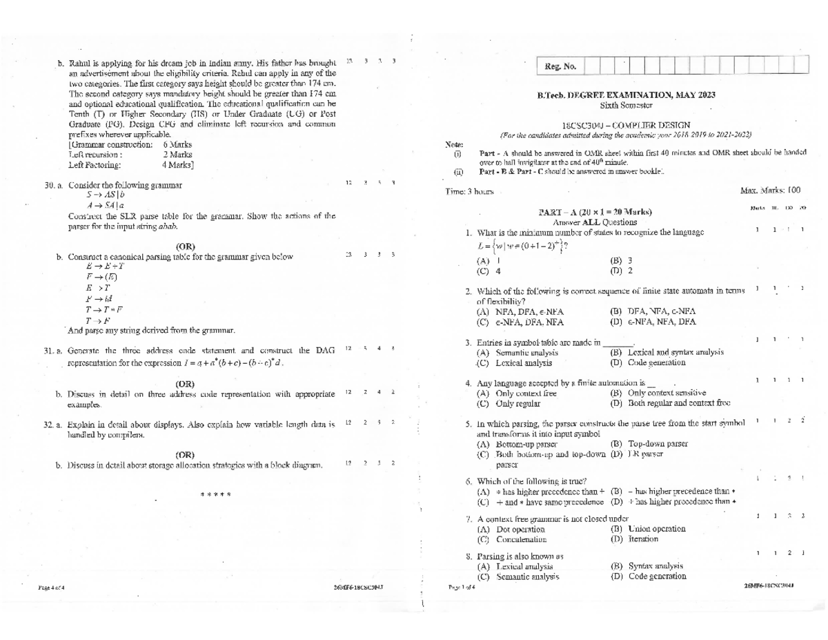 Cd may 2023-SEMESTER PAPER - Compiler Design - Studocu