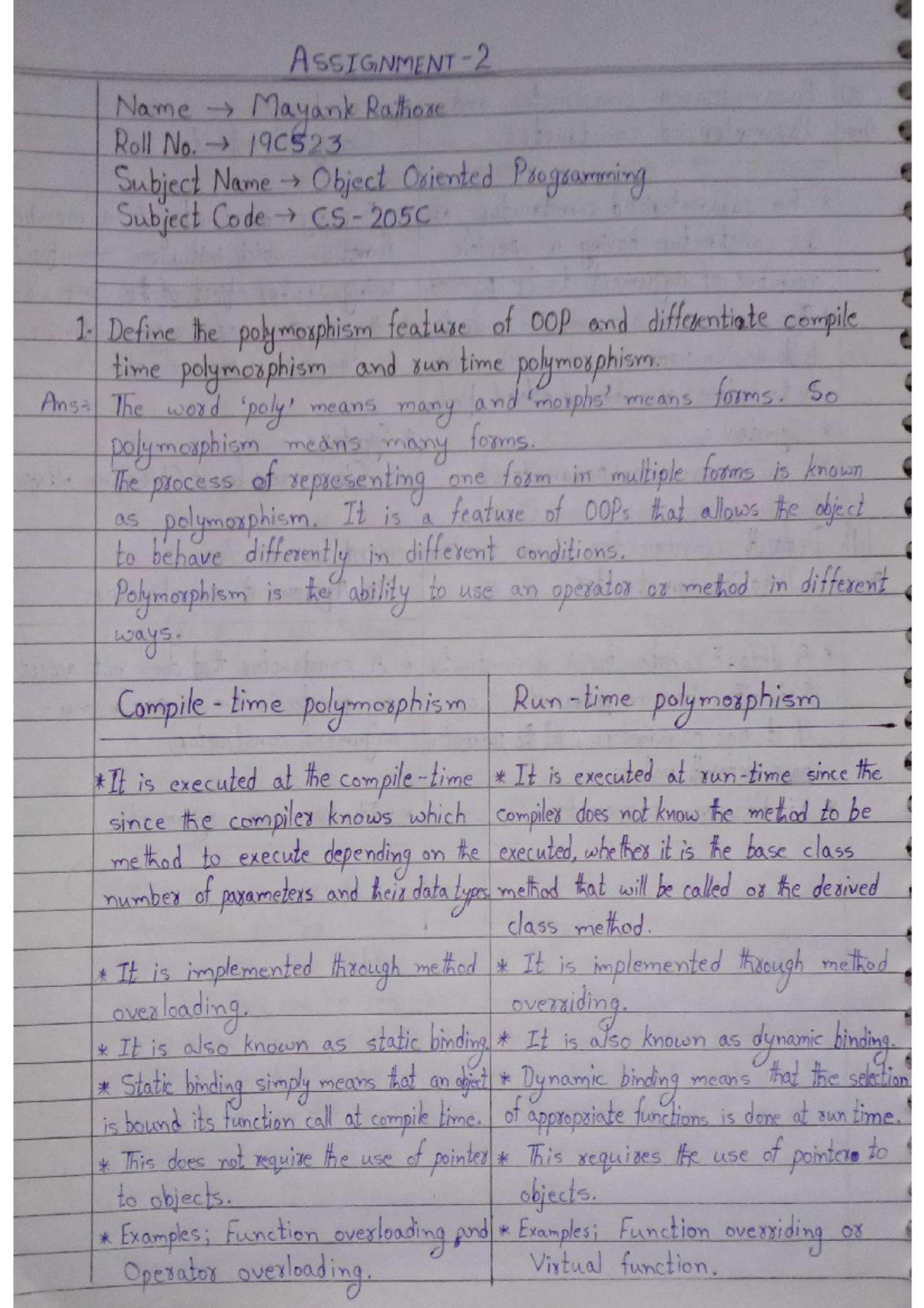 object oriented programming(oop) Assignment - Computer Science - Studocu