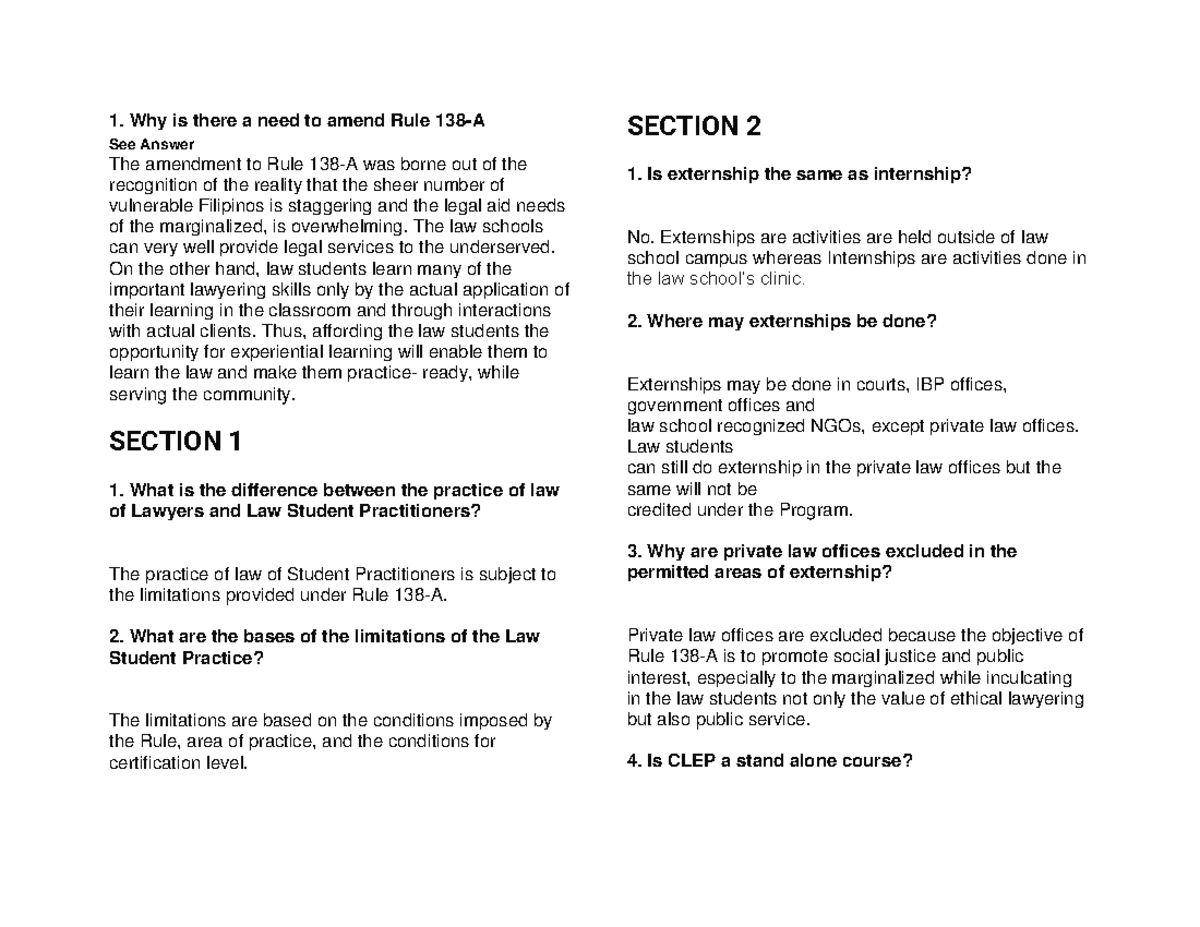 Rule-138-a - 1. Why is there a need to amend Rule 138-A See Answer The ...