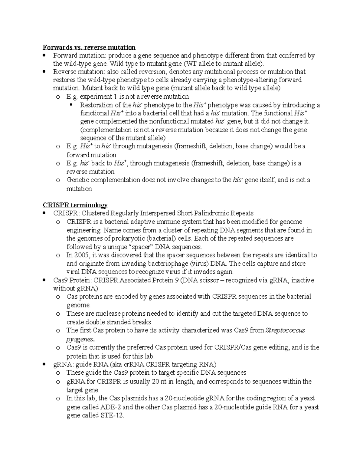 BIO329 - Exam 2 - Forwards vs. reverse mutation Forward mutation ...