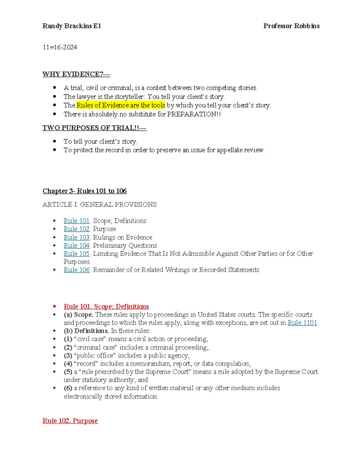 11-16-2024 Chap 3 Rules 101 to 106 Randy Brackins El Attack sheet II ...