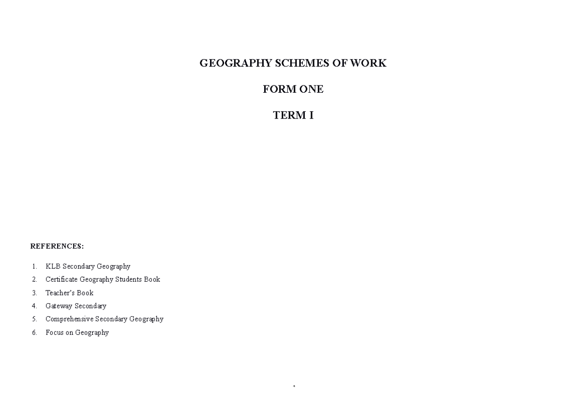 Geography Scheme Form 1 NEW - GEOGRAPHY SCHEMES OF WORK FORM ONE TERM I ...