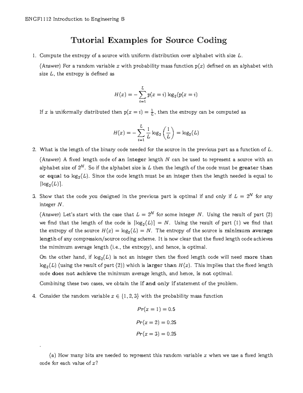 ENGF1112 Tutorial Examples Source Coding-2 - ENGF1112 Introduction to ...