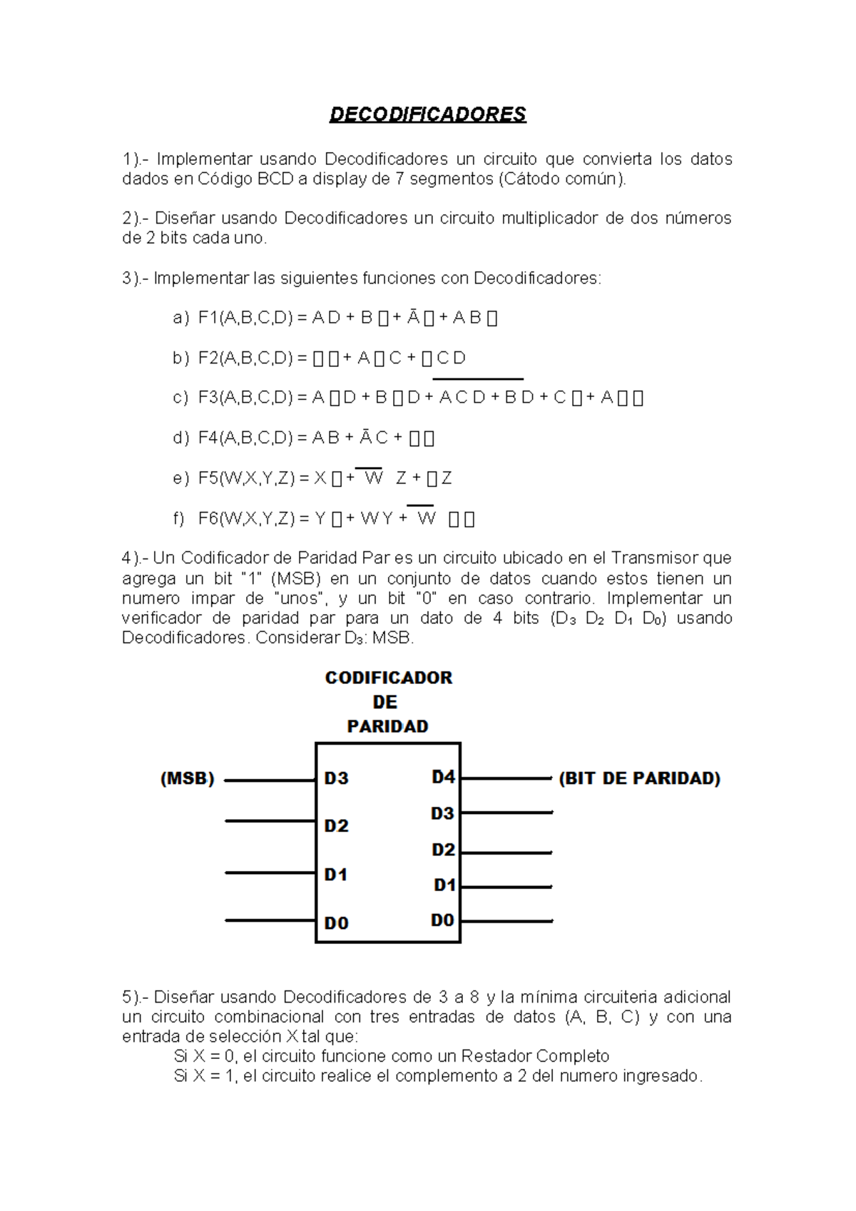 Decod 31028 - DECODIFICADORES 1).- Implementar usando Decodificadores ...