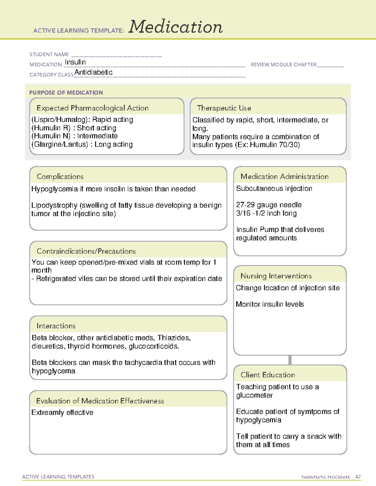 Insuline - You will need these med cards for pharm ASK binder ...