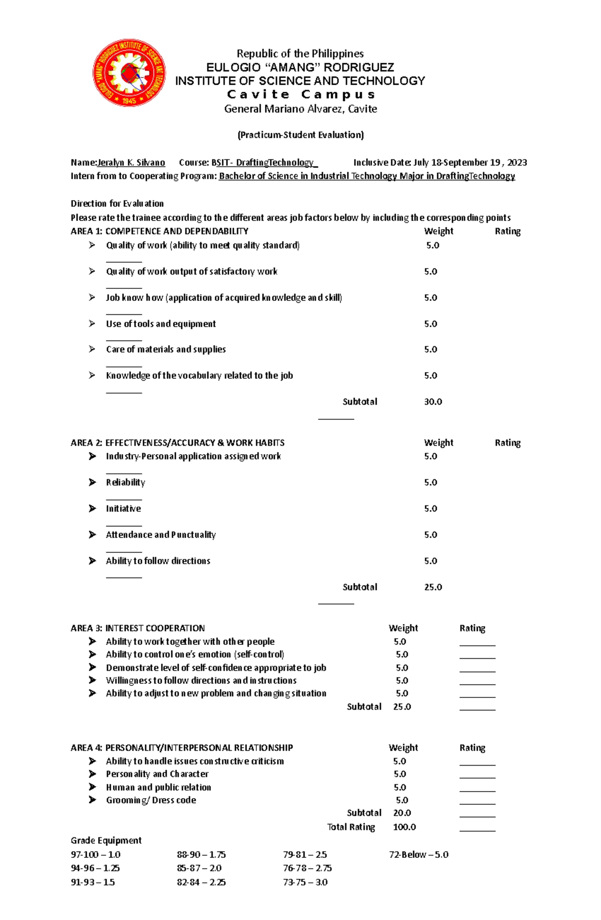 Evaluation FORM - ASSIGNMENTS AND TASK - Republic of the Philippines ...
