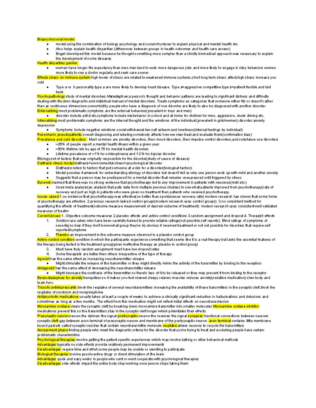Unit 5 cheatsheet - Biopsychosocial model: model:using the combination ...