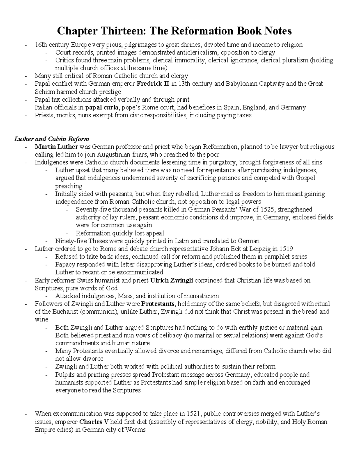 Chapter 13 Reformation Notes - Chapter Thirteen: The Reformation Book ...