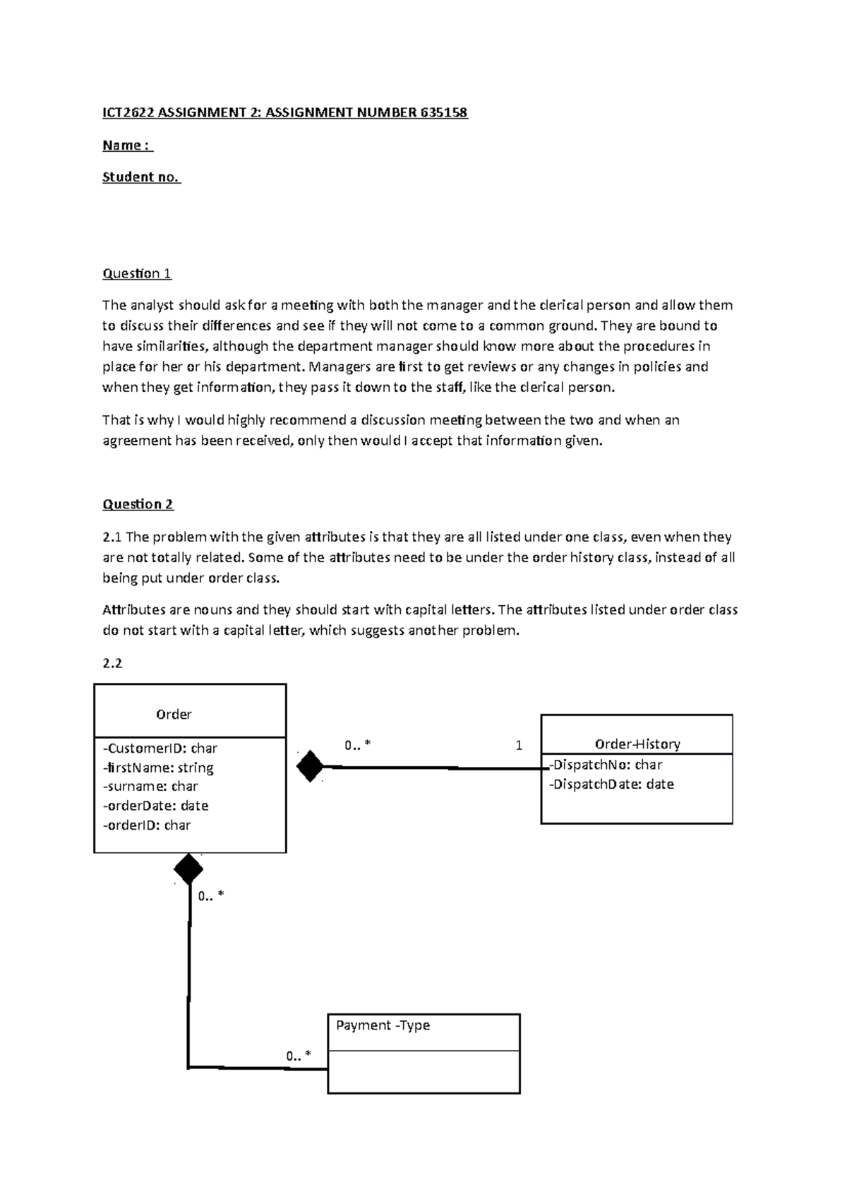 ICT2622 Assignment 2 - ICT2622 ASSIGNMENT 2: ASSIGNMENT NUMBER 635158 Name : Student no ...