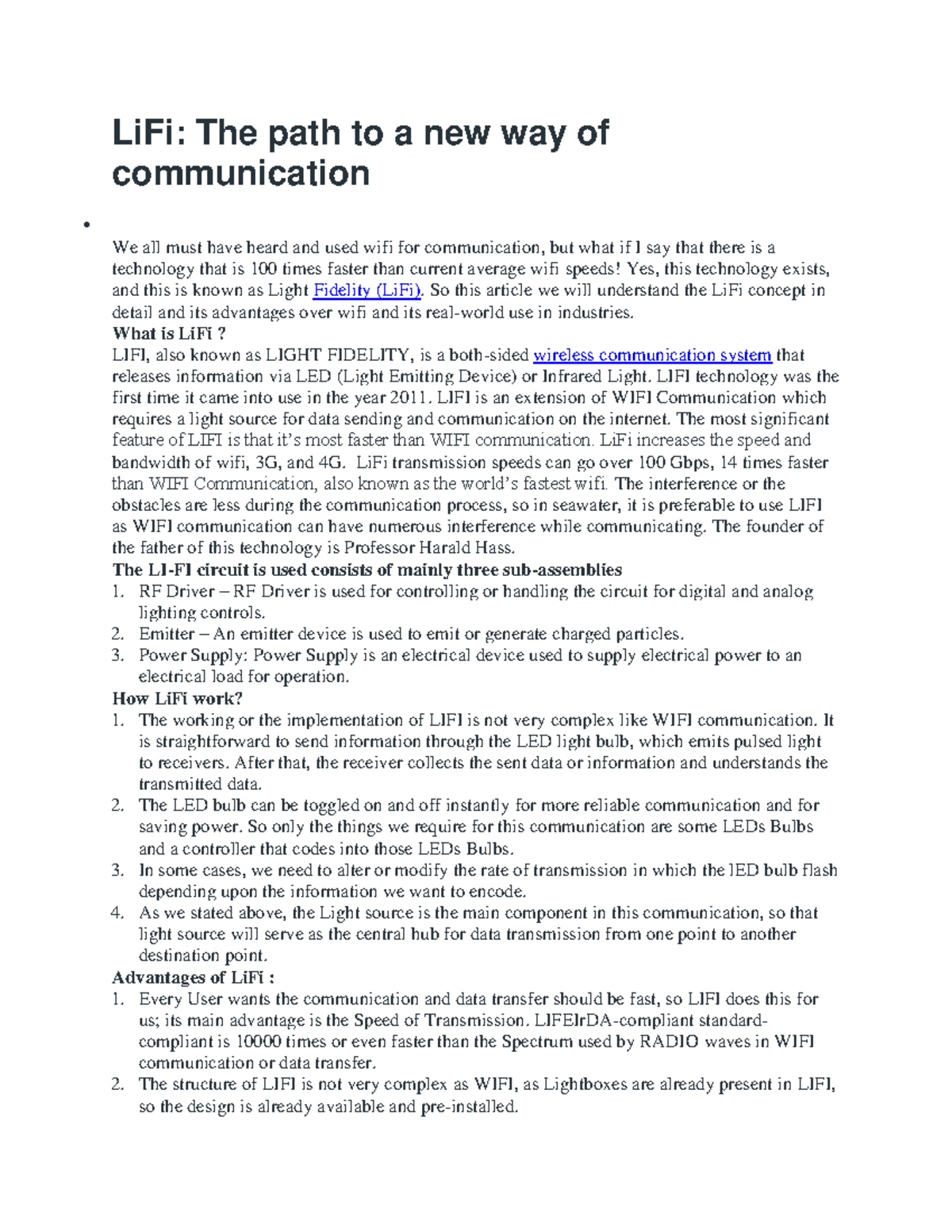 UNIT 4 protocol - LiFi: The path to a new way of communication We all ...