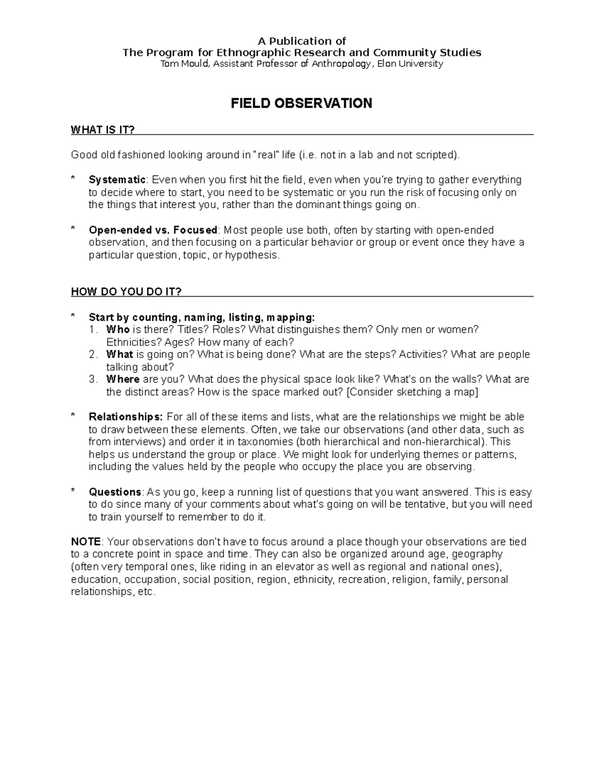 Observation Student Handout - A Publication of The Program for ...