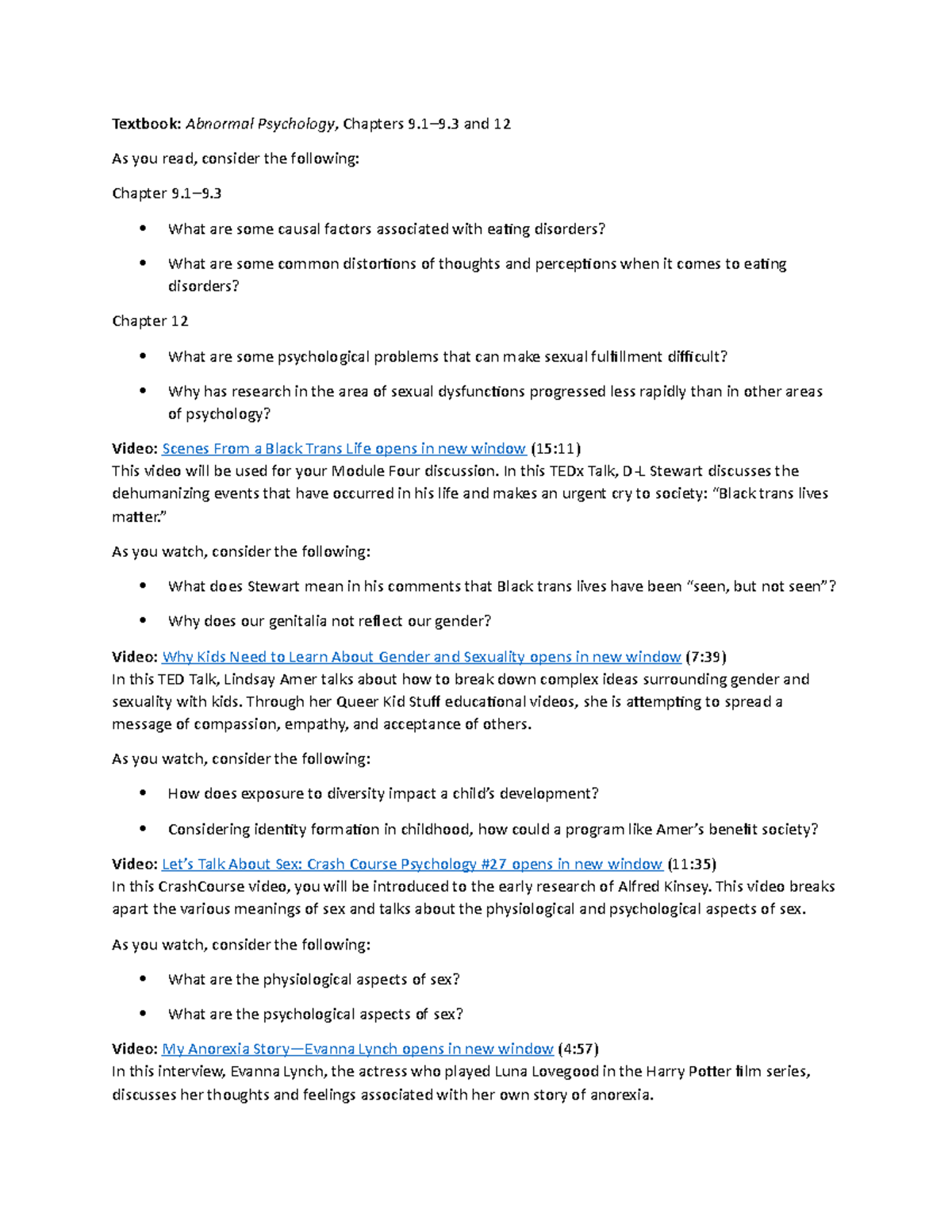 PSY215 project one resources - Textbook: Abnormal Psychology , Chapters ...