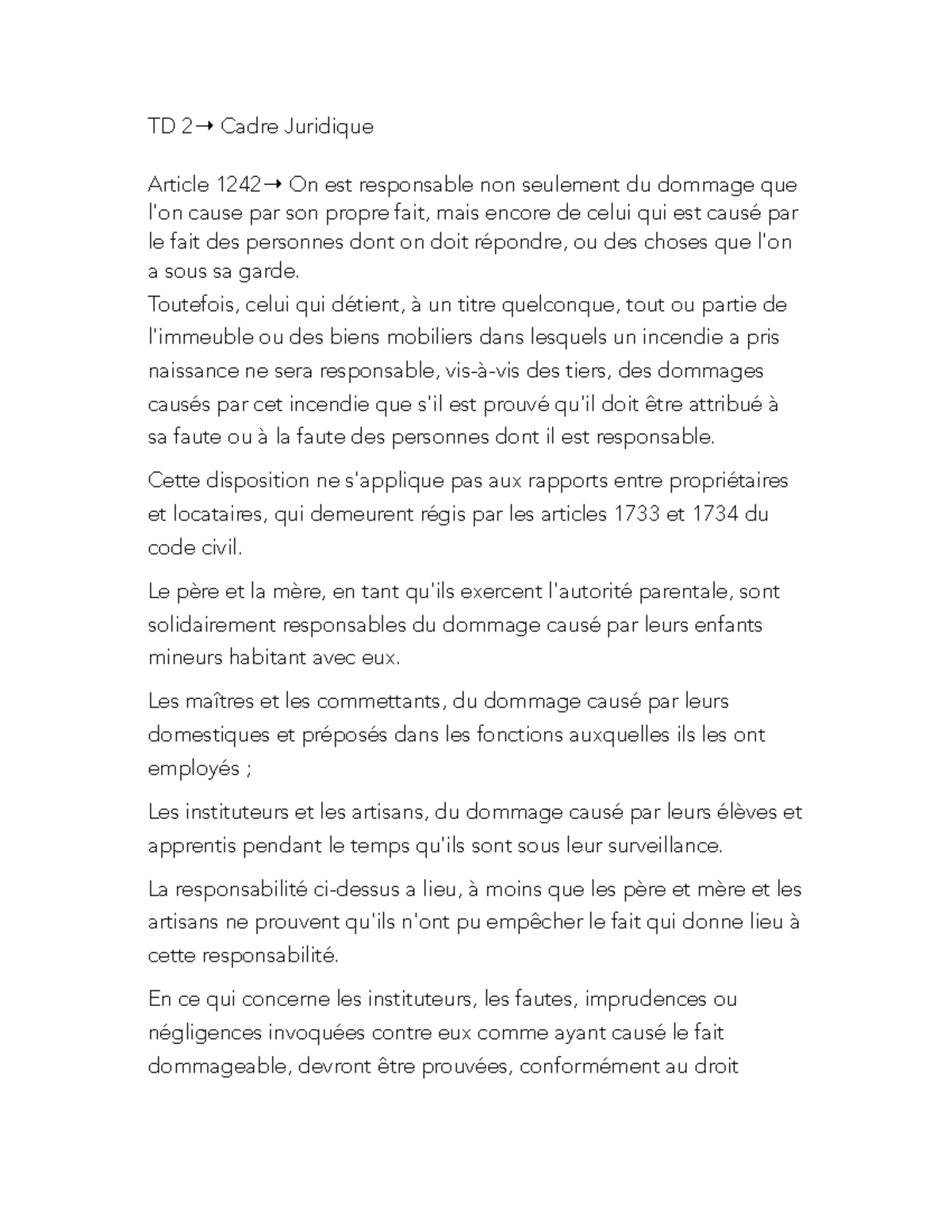 TD 2 cadre juridique - copie - TD 2→ Cadre Juridique Article 1242→ On ...