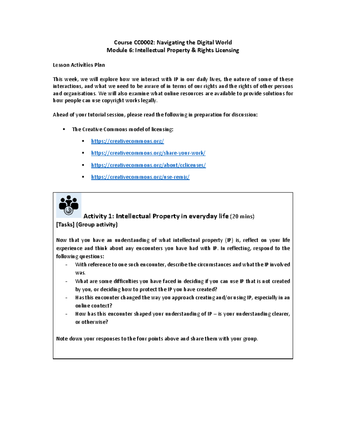 Module 6 Intellectual Property and Rights Licensing (Student) - CC0002 ...