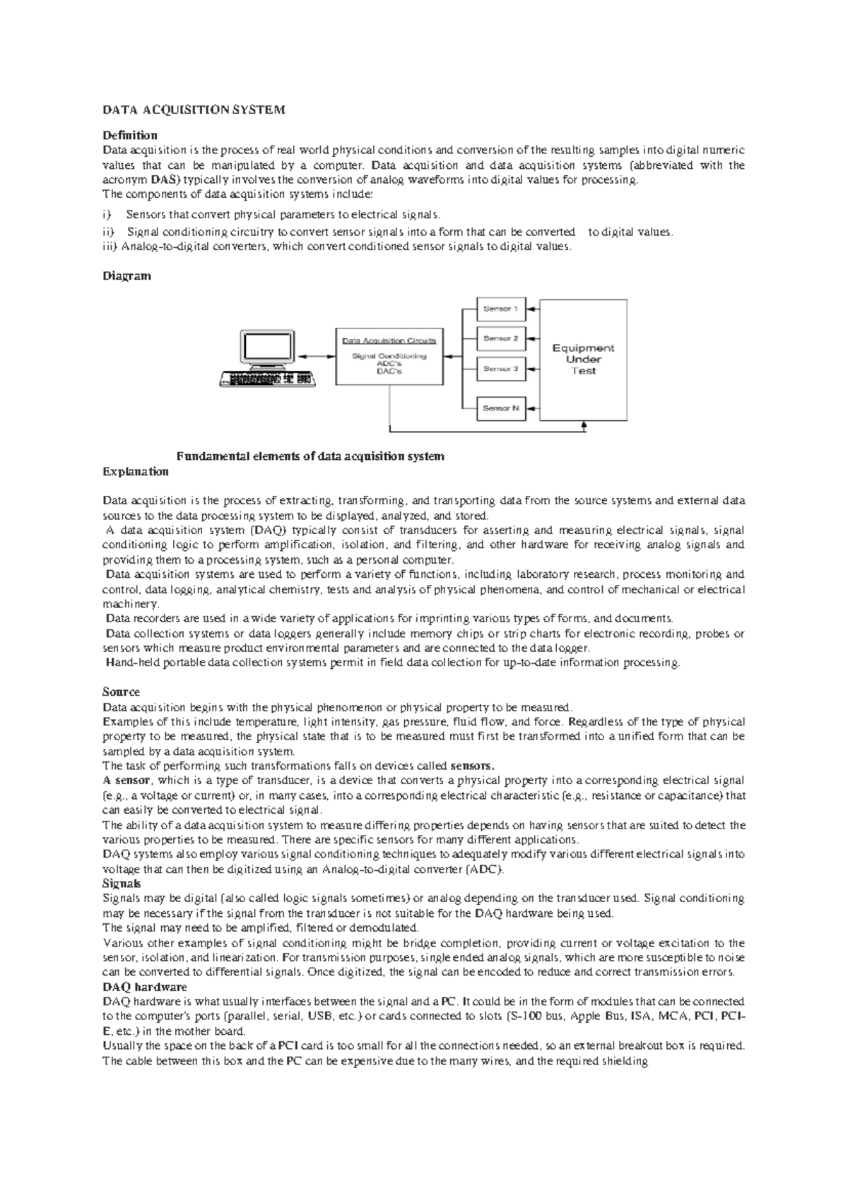 DATA Acquisition Systems - DATA ACQUISITION SYSTEM Definition Data ...