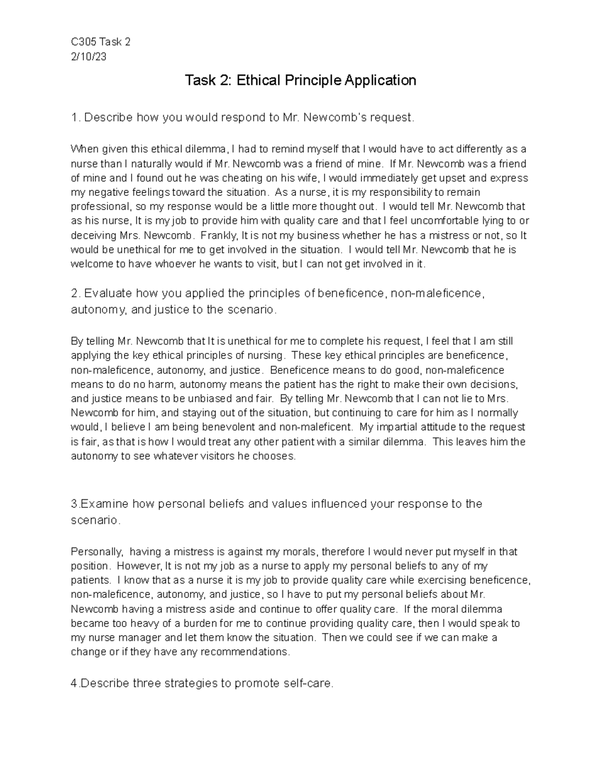 Professional roles and values C304 - Task 2 - C305 Task 2 2/10/ Task 2 ...