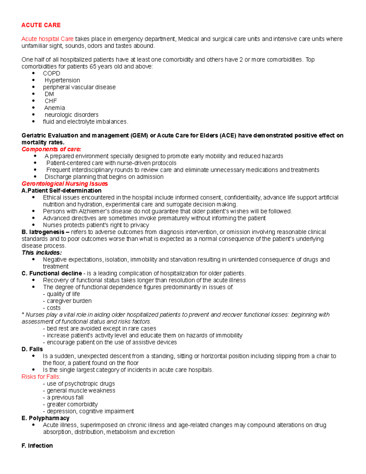 Acute CARE - ACUTE CARE Acute hospital Care takes place in emergency ...