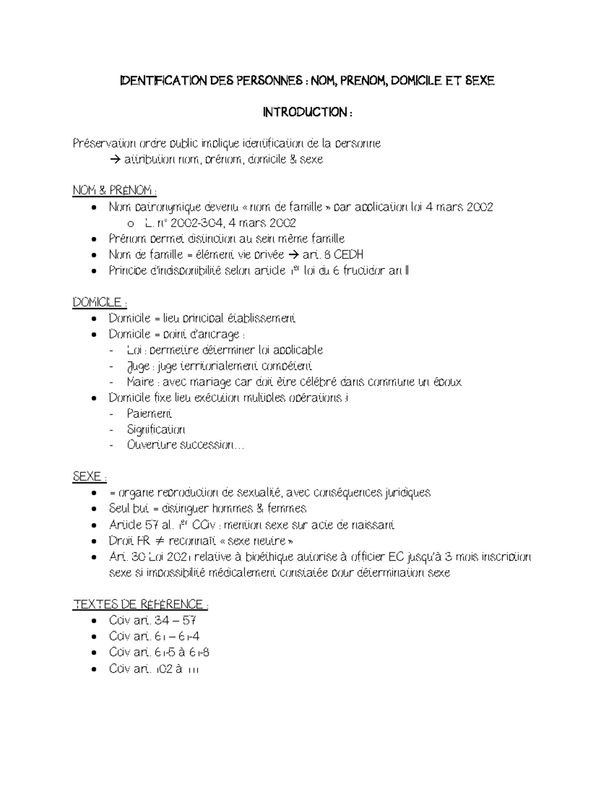 Fiches D civil S2 - Identification - IDENTIFICATION DES PERSONNES : NOM ...