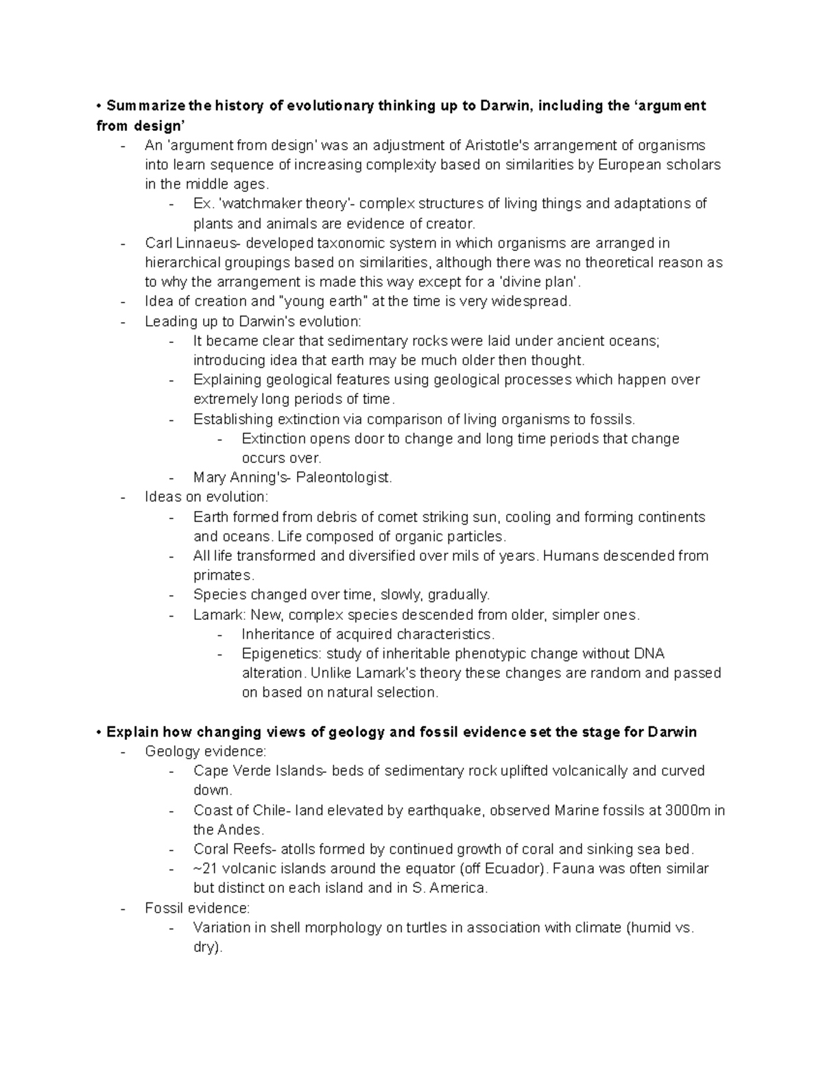 Learning Objectives Topic 2- Darwin and Theory of Evolution - Summarize ...