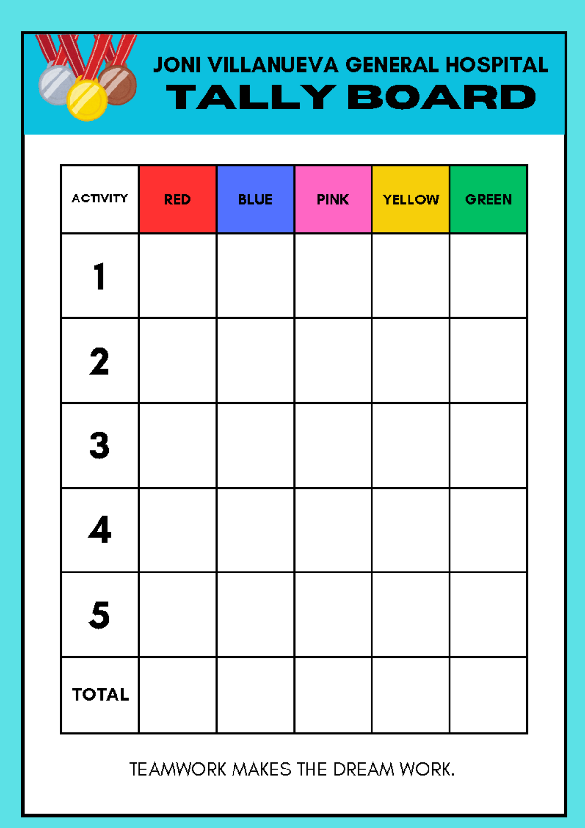 Medal Tally Record Worksheet in Yellow Bold Style - Engineering ...