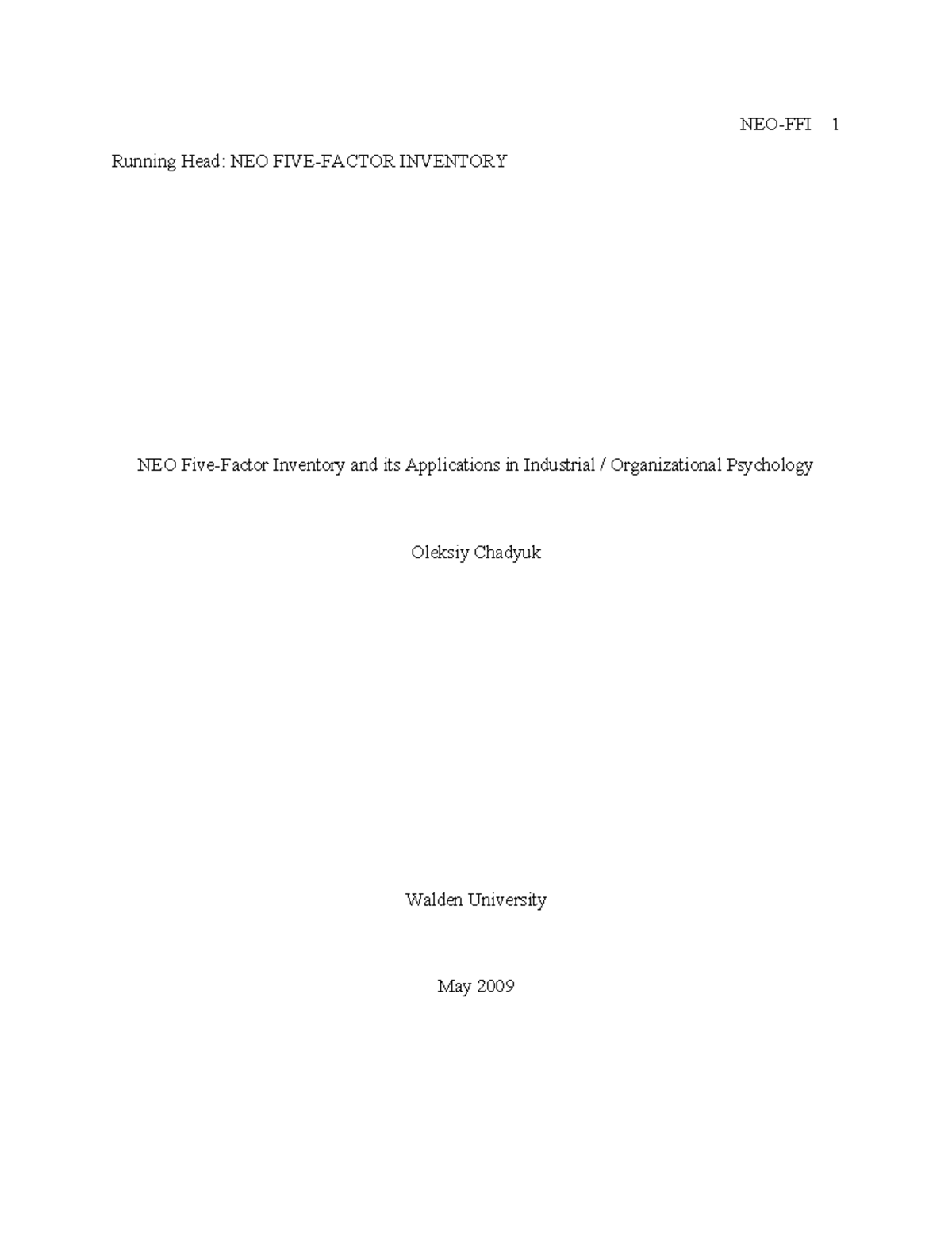 NEO FFI - NEO FFI - Running Head: NEO FIVE-FACTOR INVENTORY NEO Five ...