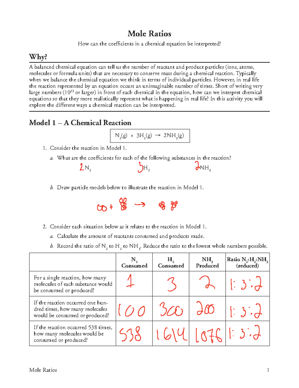 23 Mole Ratios-S - CHEM NOTES STOICHEMSITRY - Mole Ratios 1 Mole Ratios ...