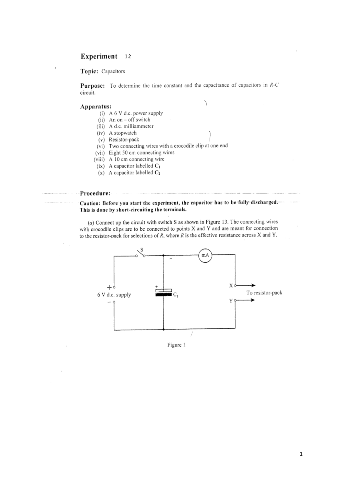 Lab Manual 3 RC circuit - 2 . 2 Single Capacitor Capacitor Value (C1 ...