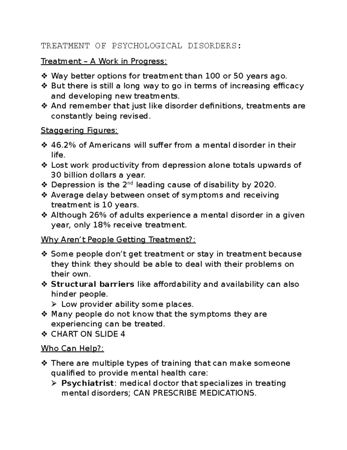 Treatment of Psych Disorders - TREATMENT OF PSYCHOLOGICAL DISORDERS ...