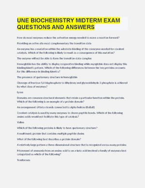 UNE Medical Biochem Final TEST EXAM 2023-2024 Latest Update Already ...