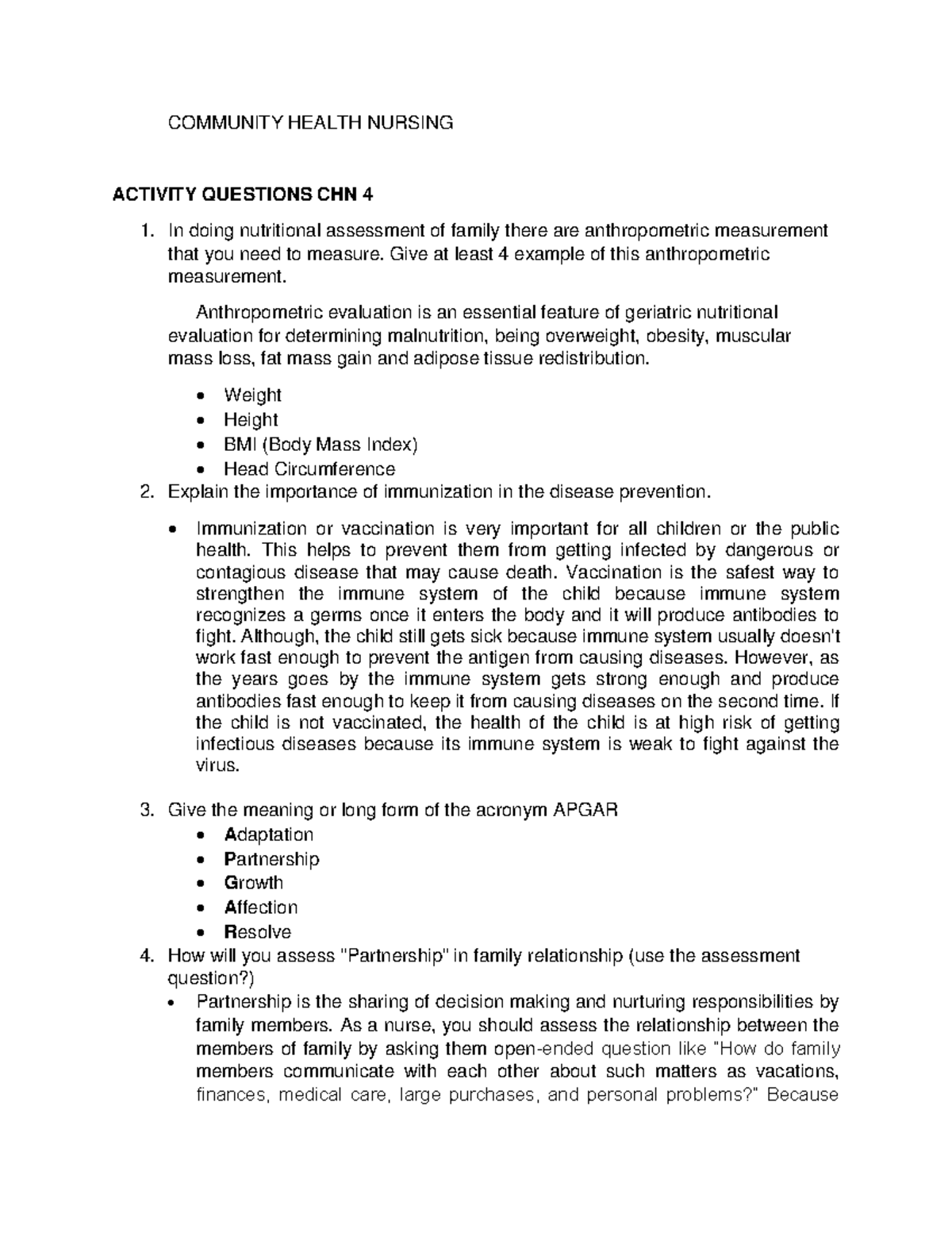 Assignment in community health nursing about nutritional assessment ...