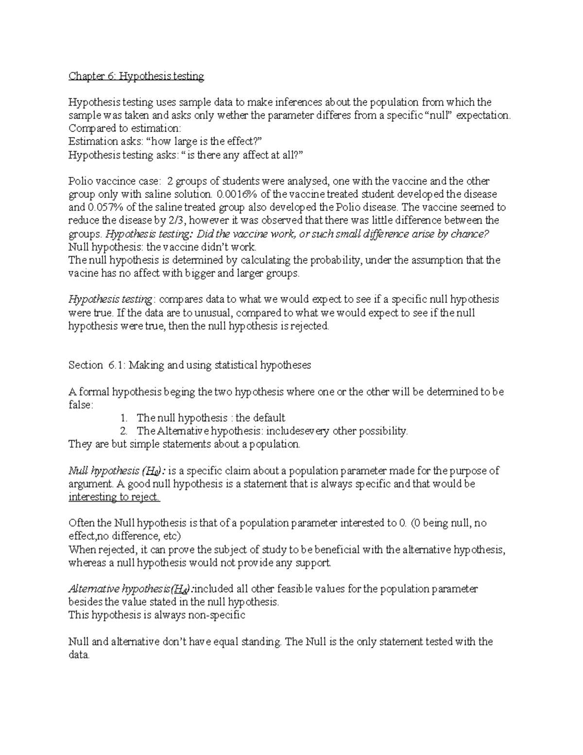 Summary For Chapter 6 For The Book The Analysis Of Biological Data By
