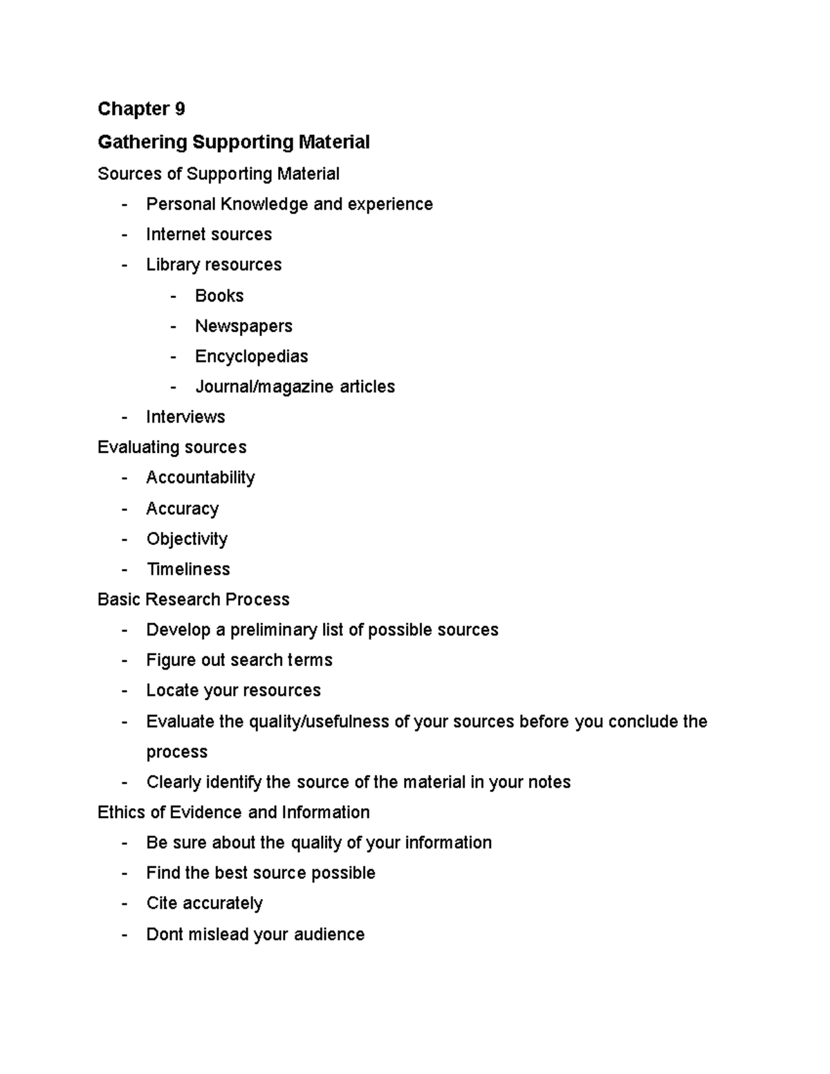 Public Speaking Chapter 9-10 - Chapter 9 Gathering Supporting Material Sources of Supporting ...