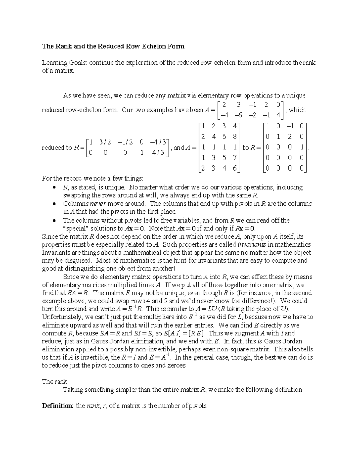 23 The Rank - Rank and applications - The Rank and the Reduced Row ...