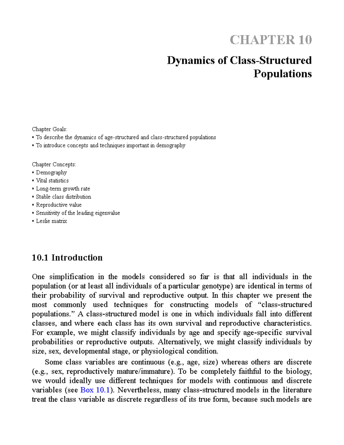 Math Bio Book 10-11 - Lecture notes 10-11 - CHAPTER 10 Dynamics of ...