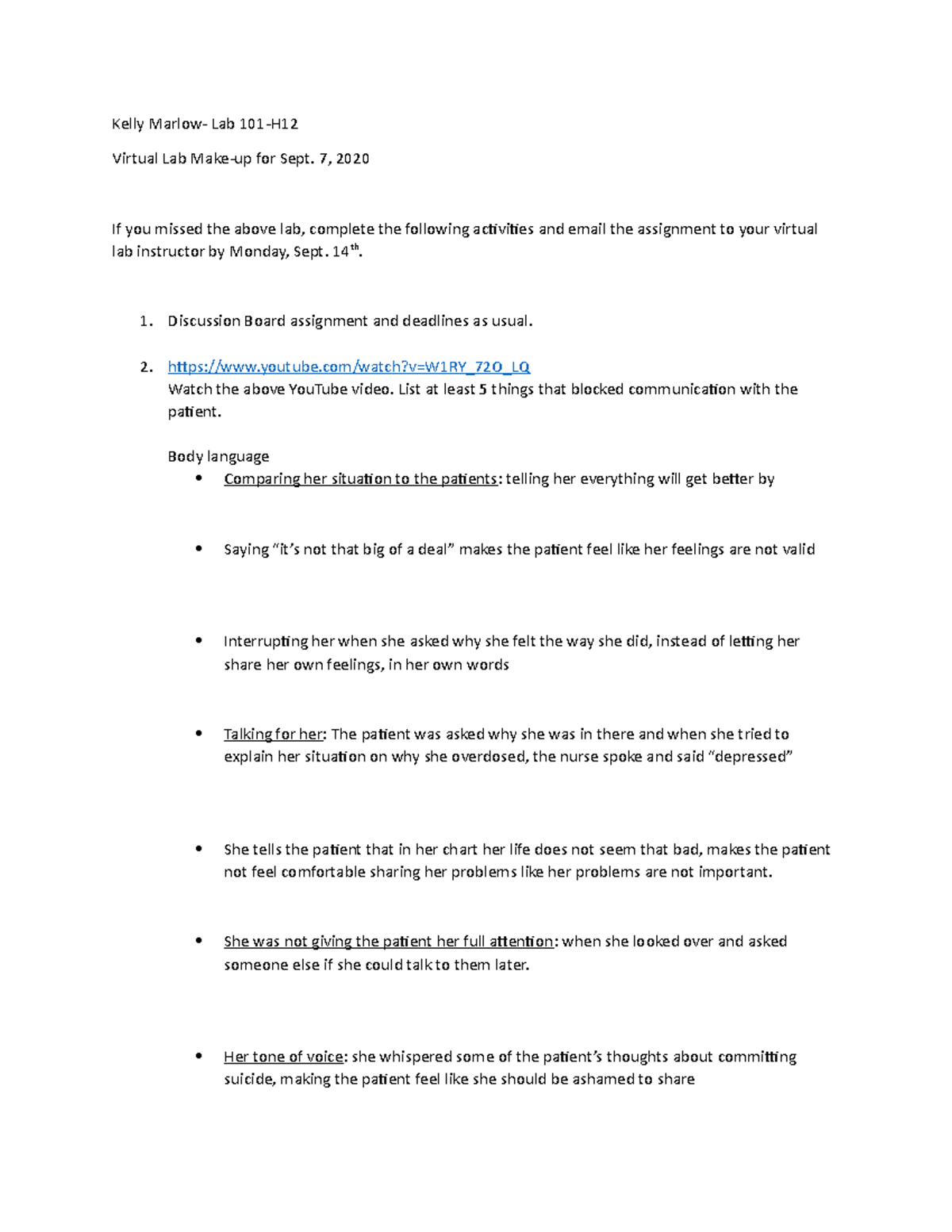 Week 2 Virtual Lab Make up - Kelly Marlow- Lab 101-H Virtual Lab Make ...