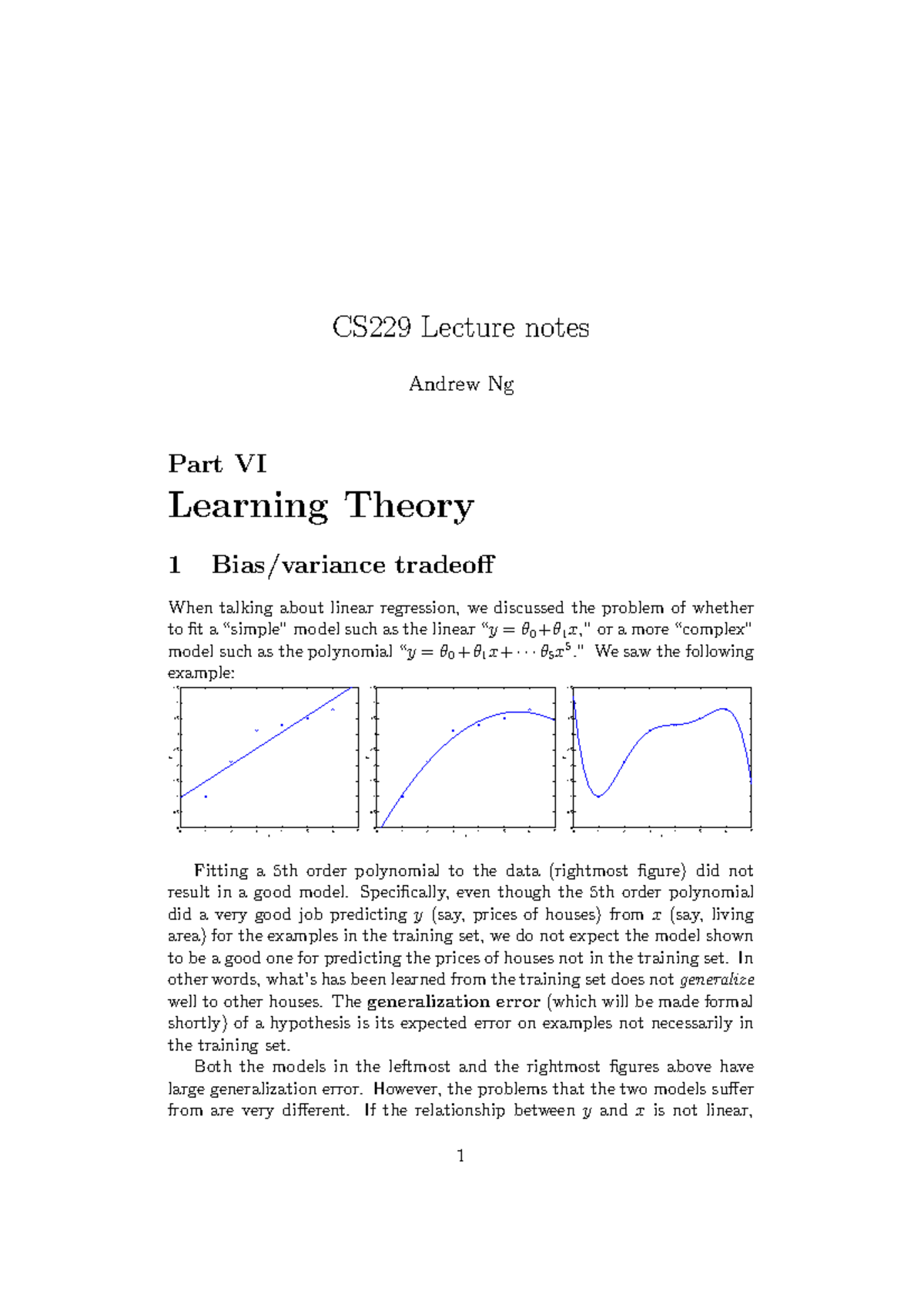 Over-fitting vs under-fitting - CS229 Lecture notes Andrew Ng Part VI ...