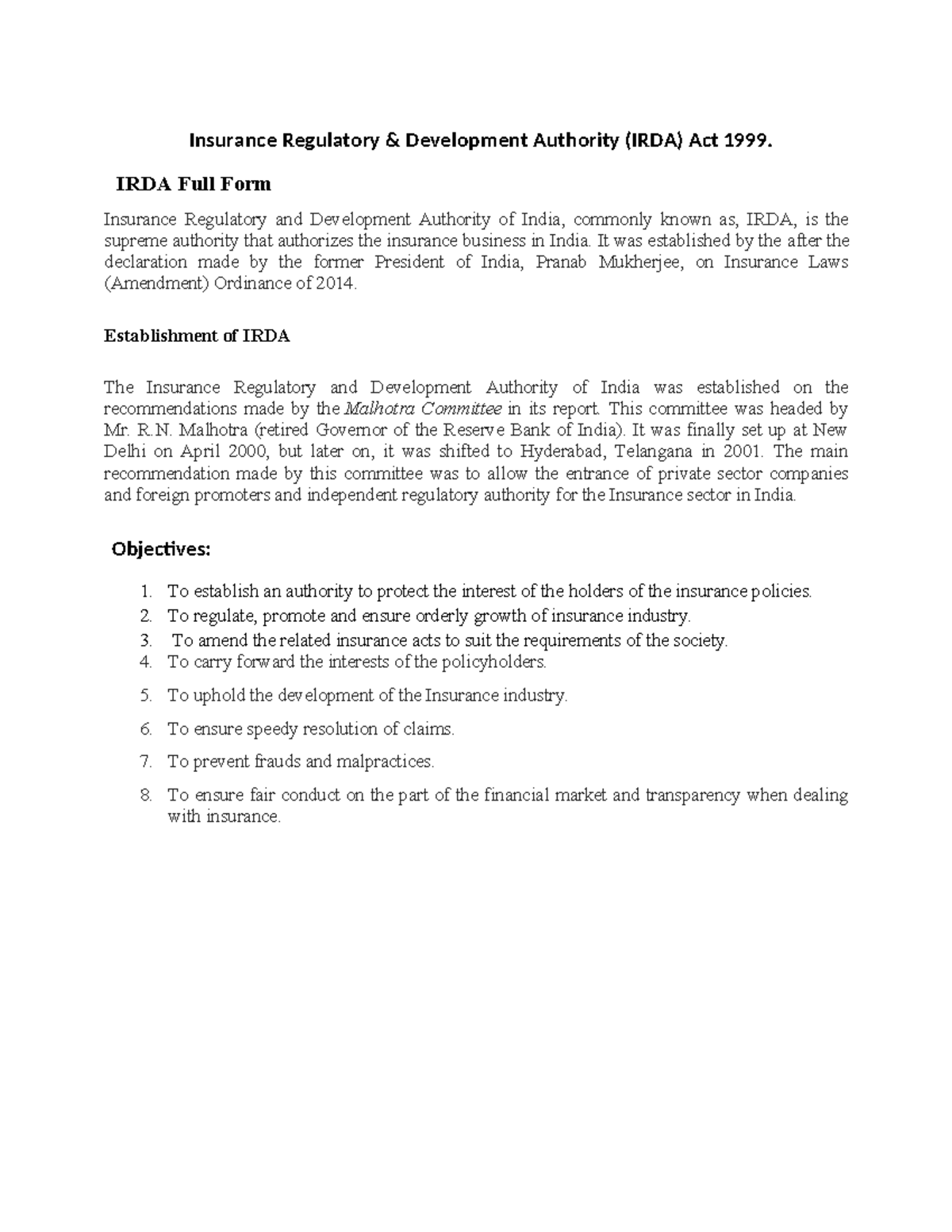 IDRA - IRDA Introduction - Insurance Regulatory & Development Authority ...